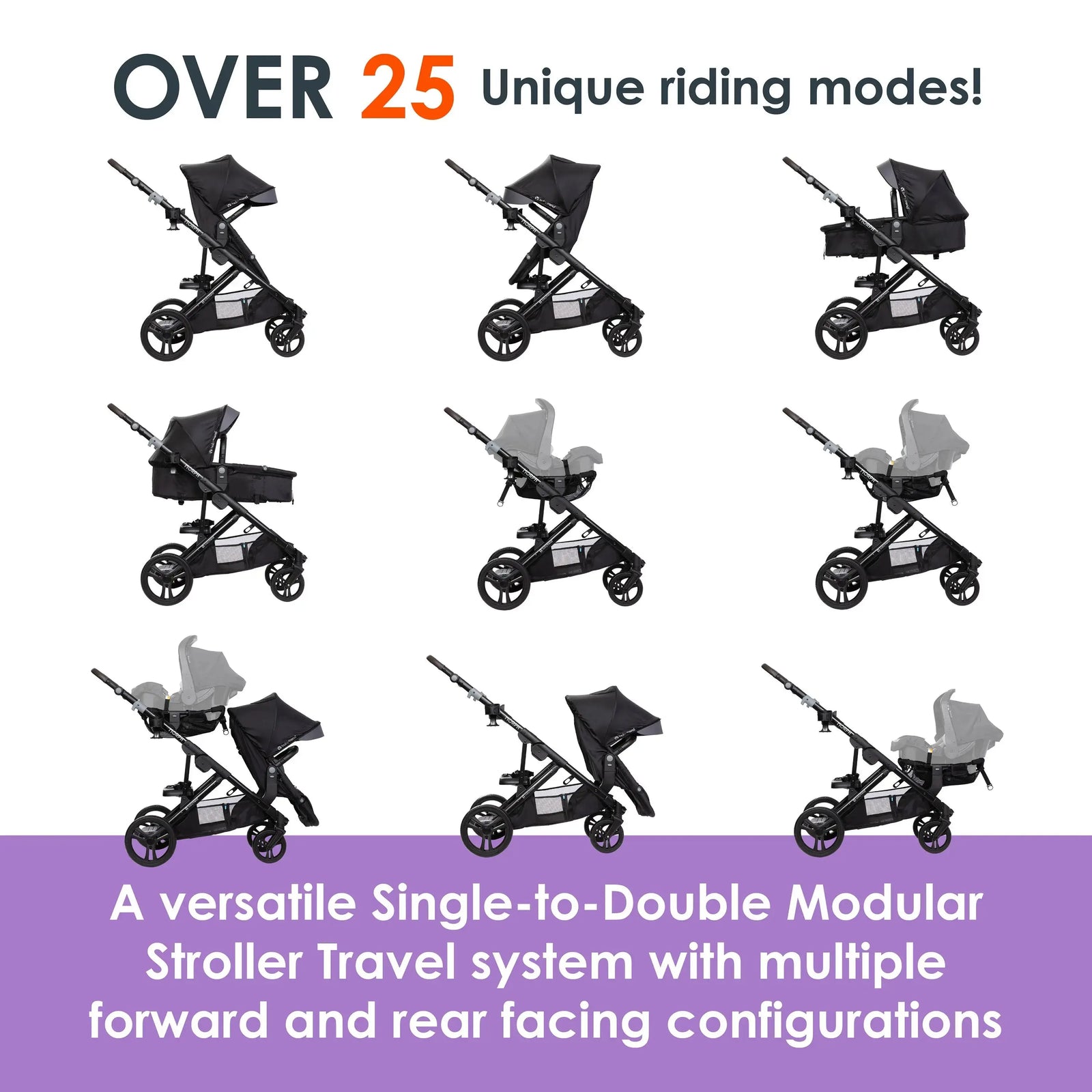 Baby Trend Morph Single to Double Modular Stroller Travel System with ...